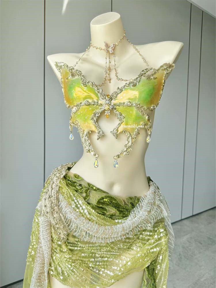 Gold Green Luna Moth Resin Mermaid Corset Bra Top Clothing Patent Prot ...
