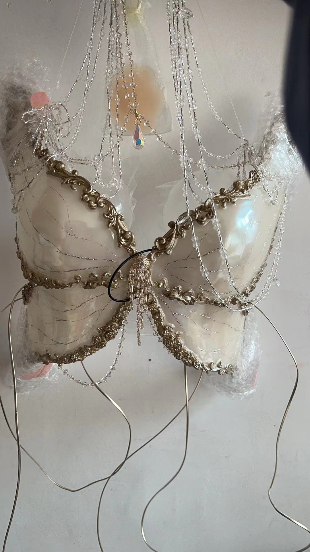 Cream Color Glaze Butterfly Resin Mermaid Corset Bra Top Cosplay Costu ...