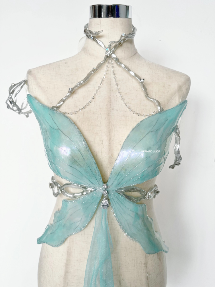Dragonfly Wings Blue Resin Mermaid Corset Bra Top Cosplay Costume Pate ...