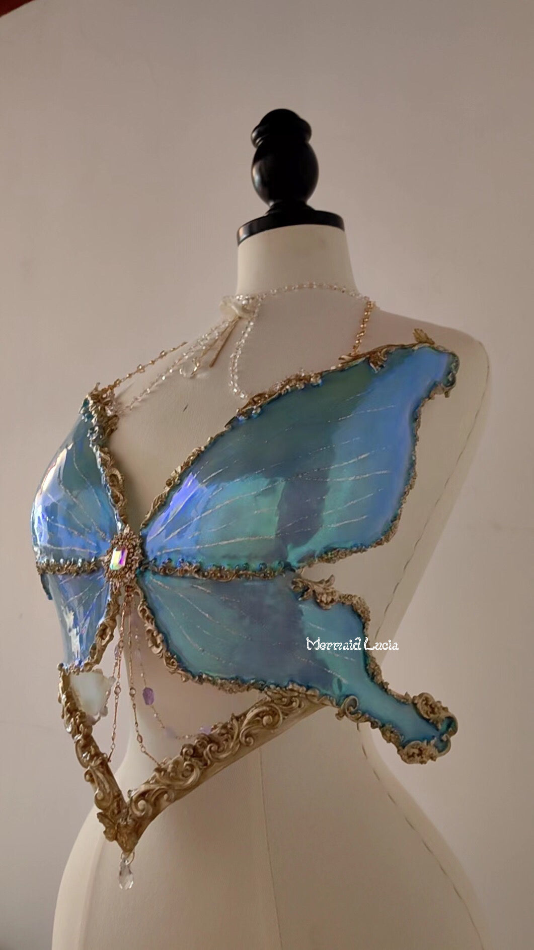 Fantasy Blue Waterlily Butterfly Resin Mermaid Corset Bra Top Cosplay ...
