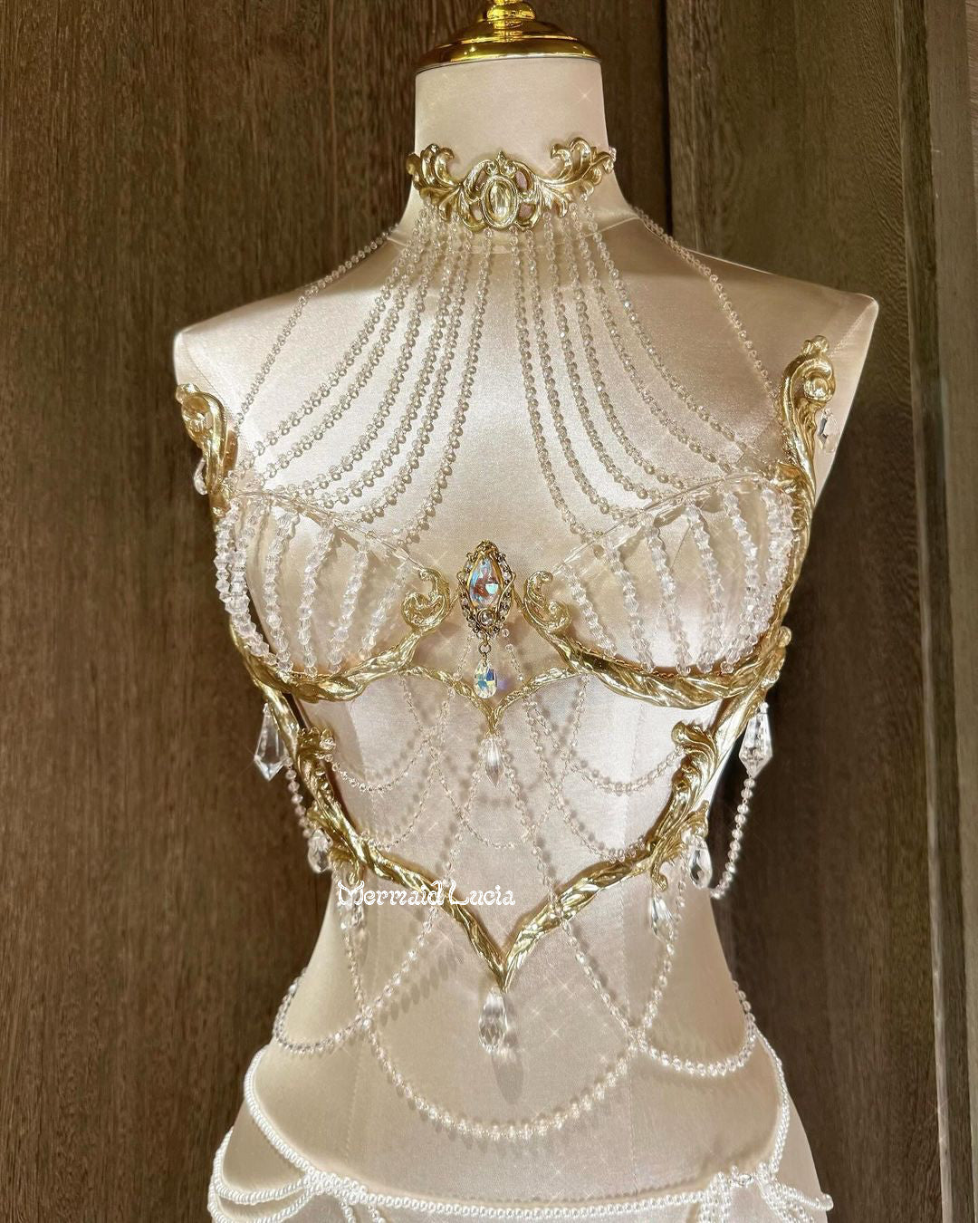 Luxurious Crystal Diamond Queen Resin Porcelain Mermaid Corset Bra Top ...