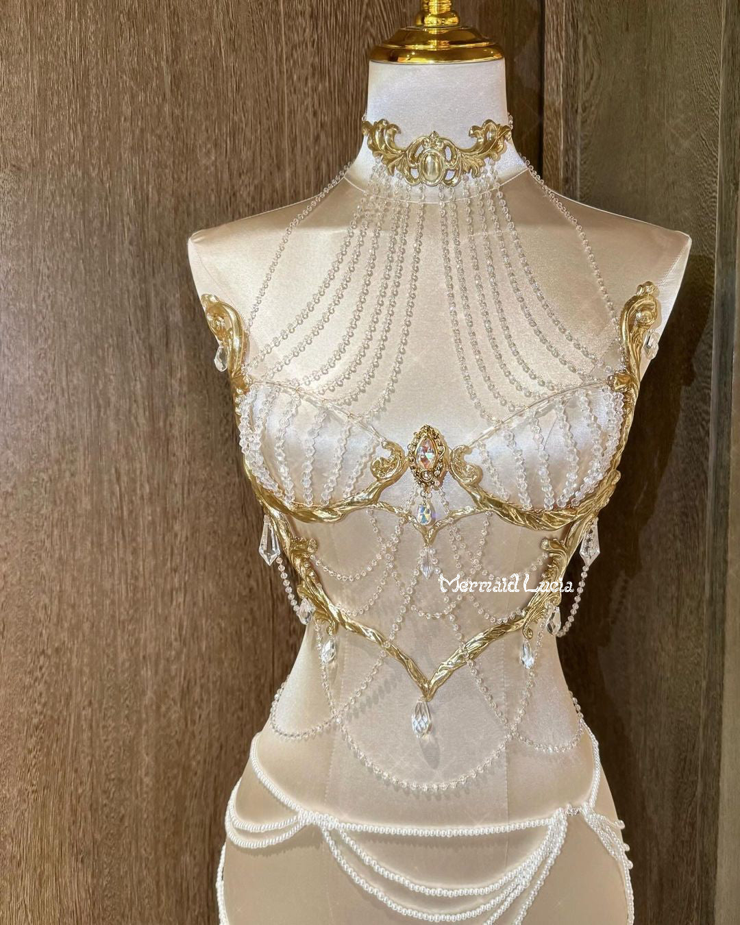 Luxurious Crystal Diamond Queen Resin Porcelain Mermaid Corset Bra Top