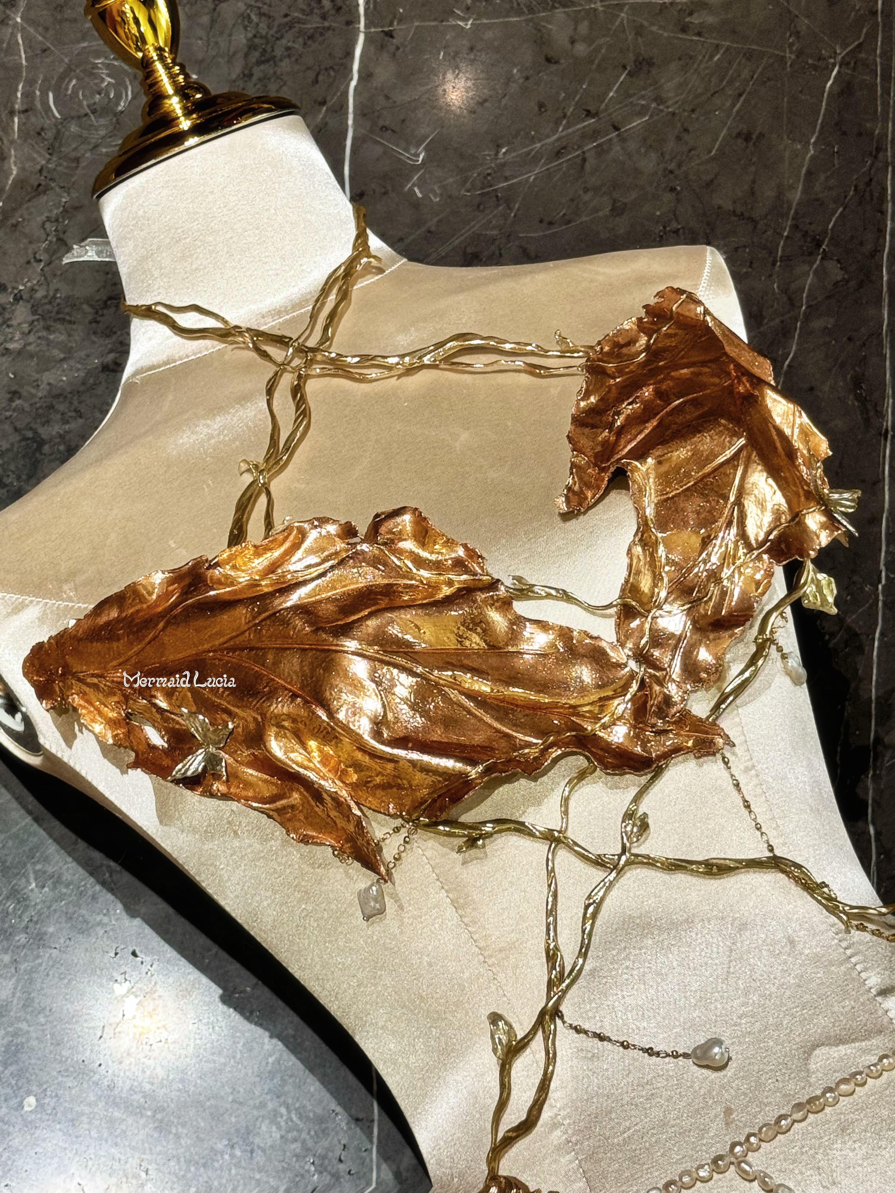 Golden Leafy Goddess Resin Mermaid Corset Bra Top Cosplay Costume Pate ...