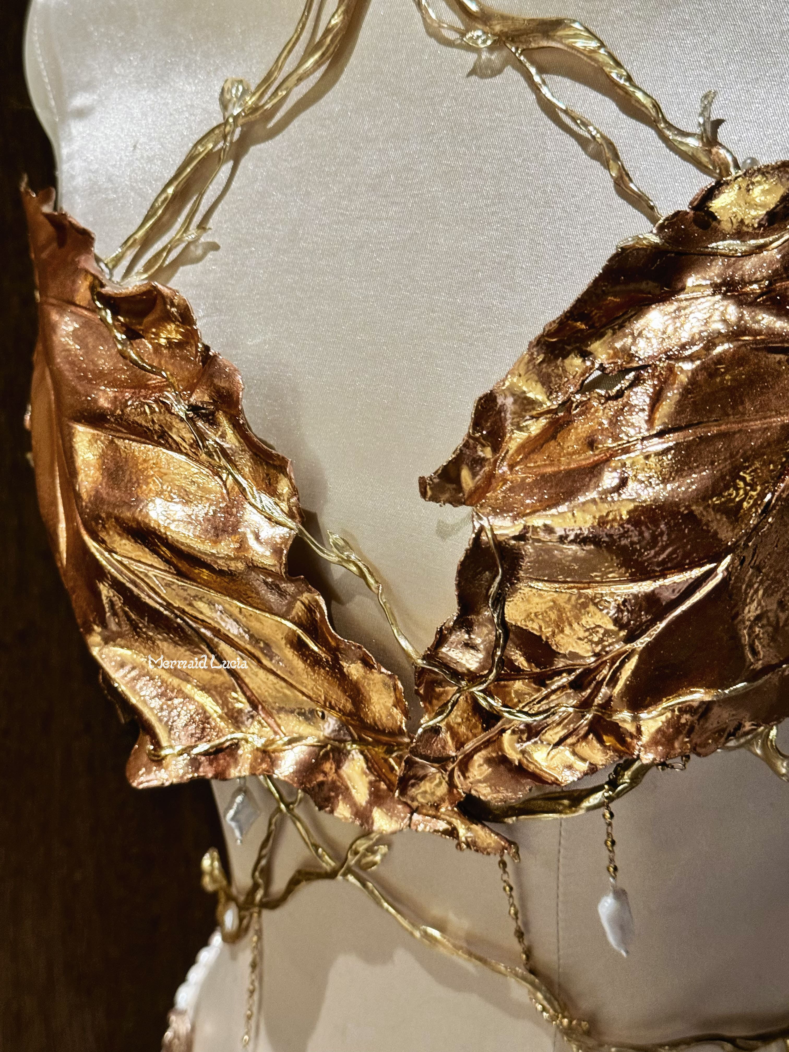 Golden Leafy Goddess Resin Mermaid Corset Bra Top Cosplay Costume Pate ...