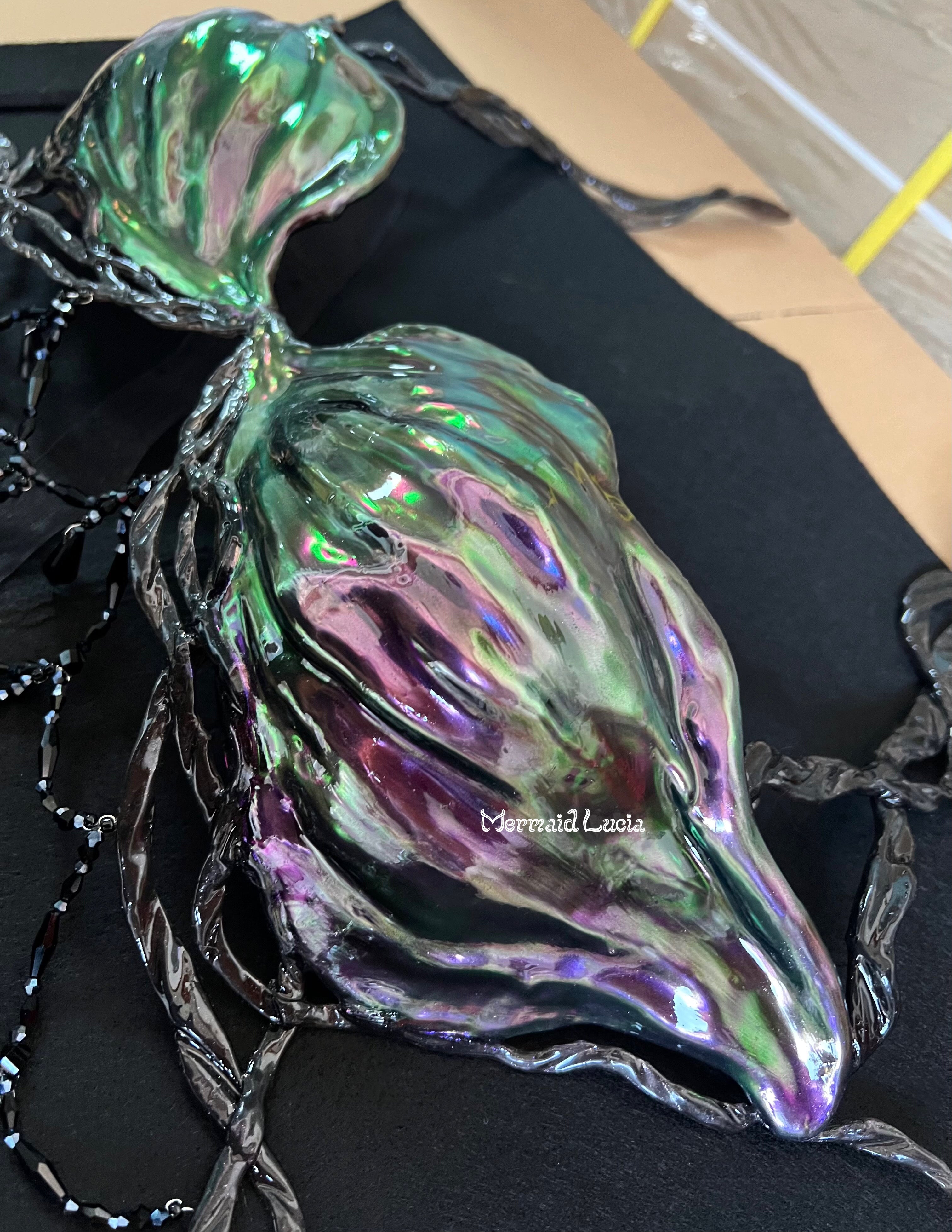 Purple Black Metallic Crystal Mermaid Scales Resin Mermaid Corset Bra ...