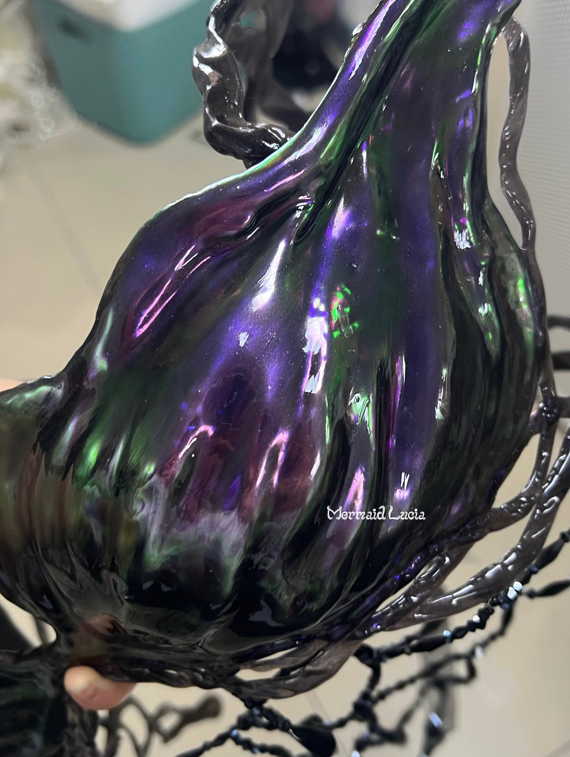 Purple Black Metallic Crystal Mermaid Scales Resin Mermaid Corset Bra ...