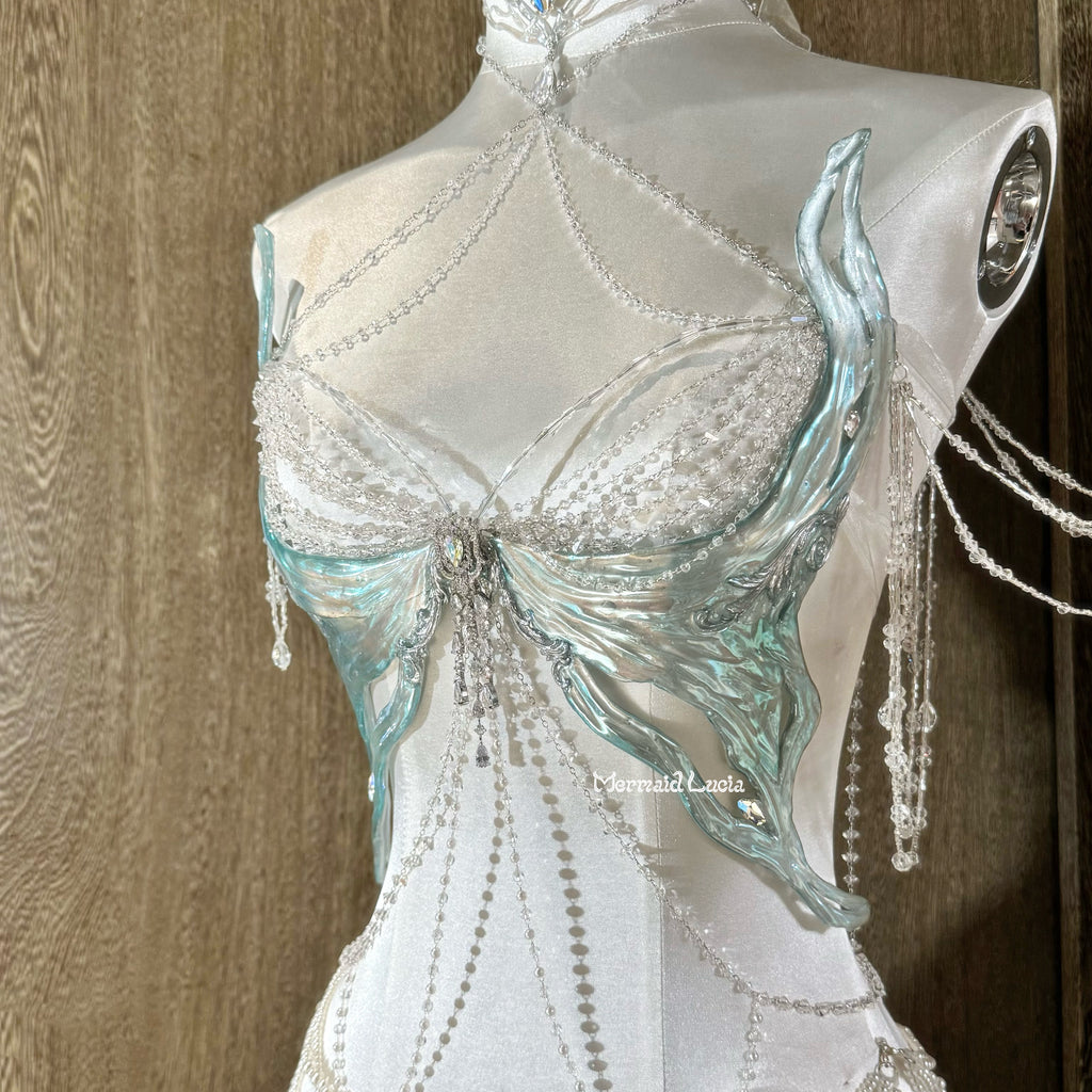 Teal Ice Crystals Resin Mermaid Corset Bra Top Cosplay Costume Patent ...