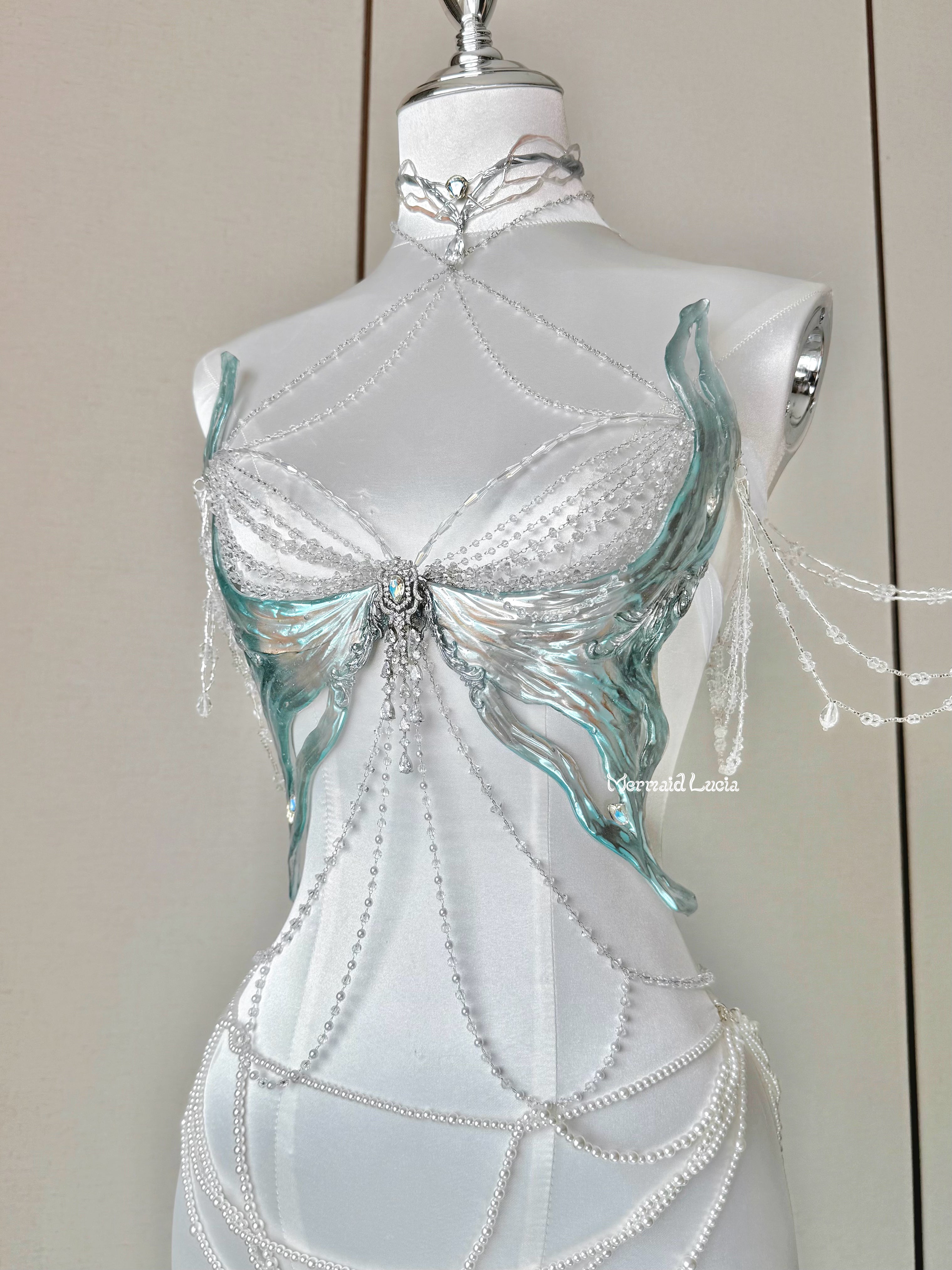 Teal Ice Crystals Resin Mermaid Corset Bra Top Cosplay Costume Patent ...