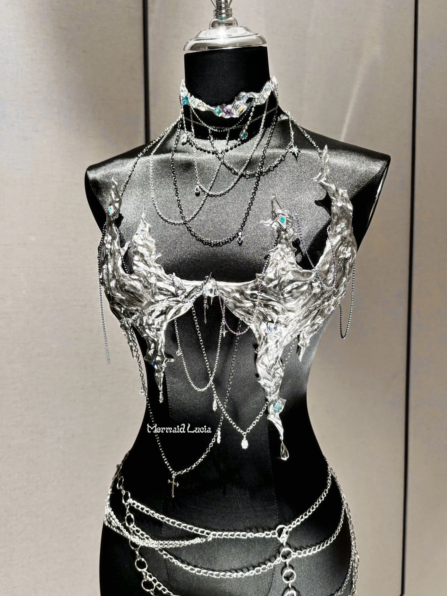 Mystic Ice Queen Resin Porcelain Mermaid Corset Bra Top Cosplay Costum