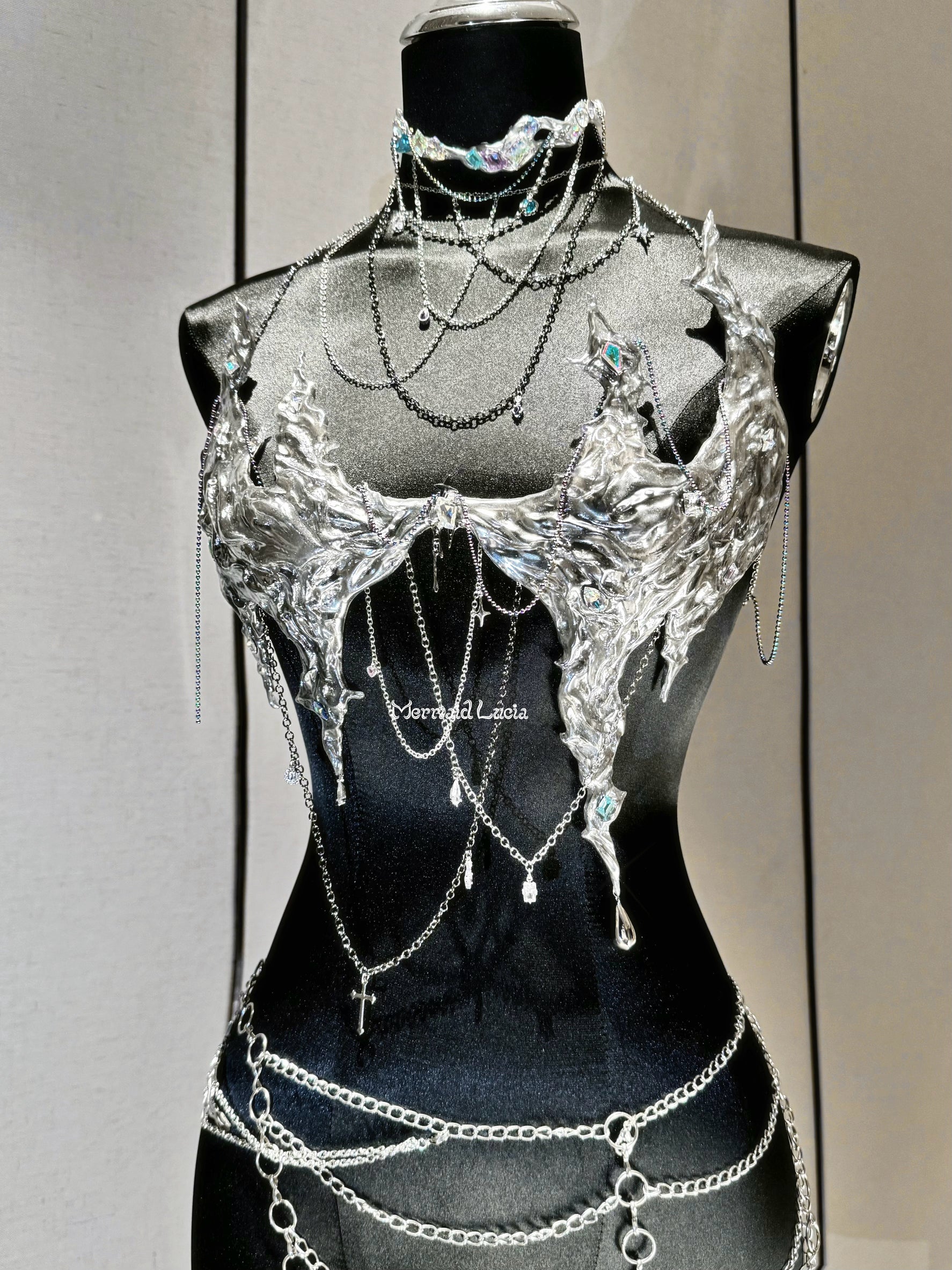 Mystic Ice Queen Resin Porcelain Mermaid Corset Bra Top Cosplay Costum