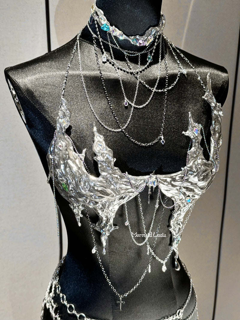 Mystic Ice Queen Resin Porcelain Mermaid Corset Bra Top Cosplay Costum