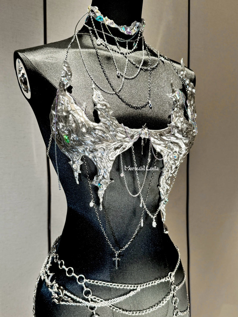 Mystic Ice Queen Resin Porcelain Mermaid Corset Bra Top Cosplay Costum