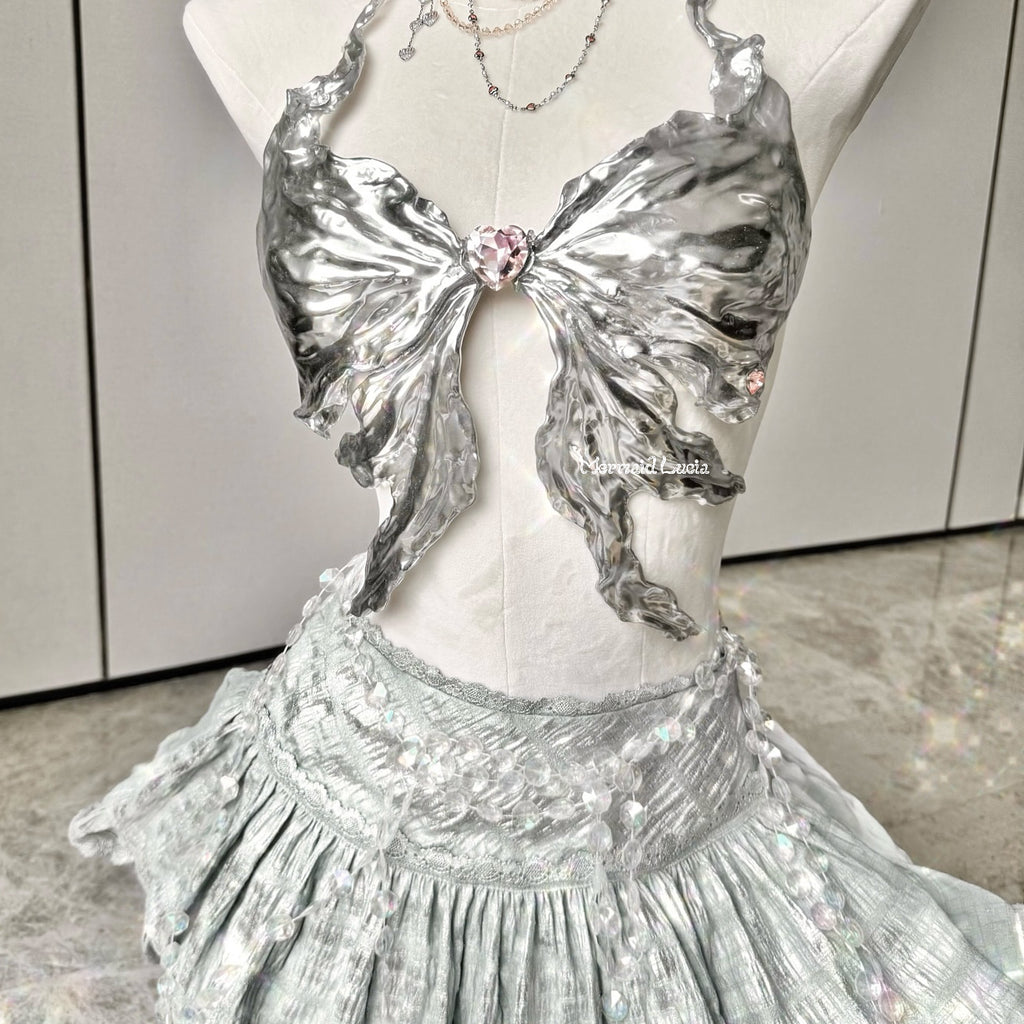 Silver Heart Bow Resin Porcelain Mermaid Corset Bra Top Cosplay Costum ...