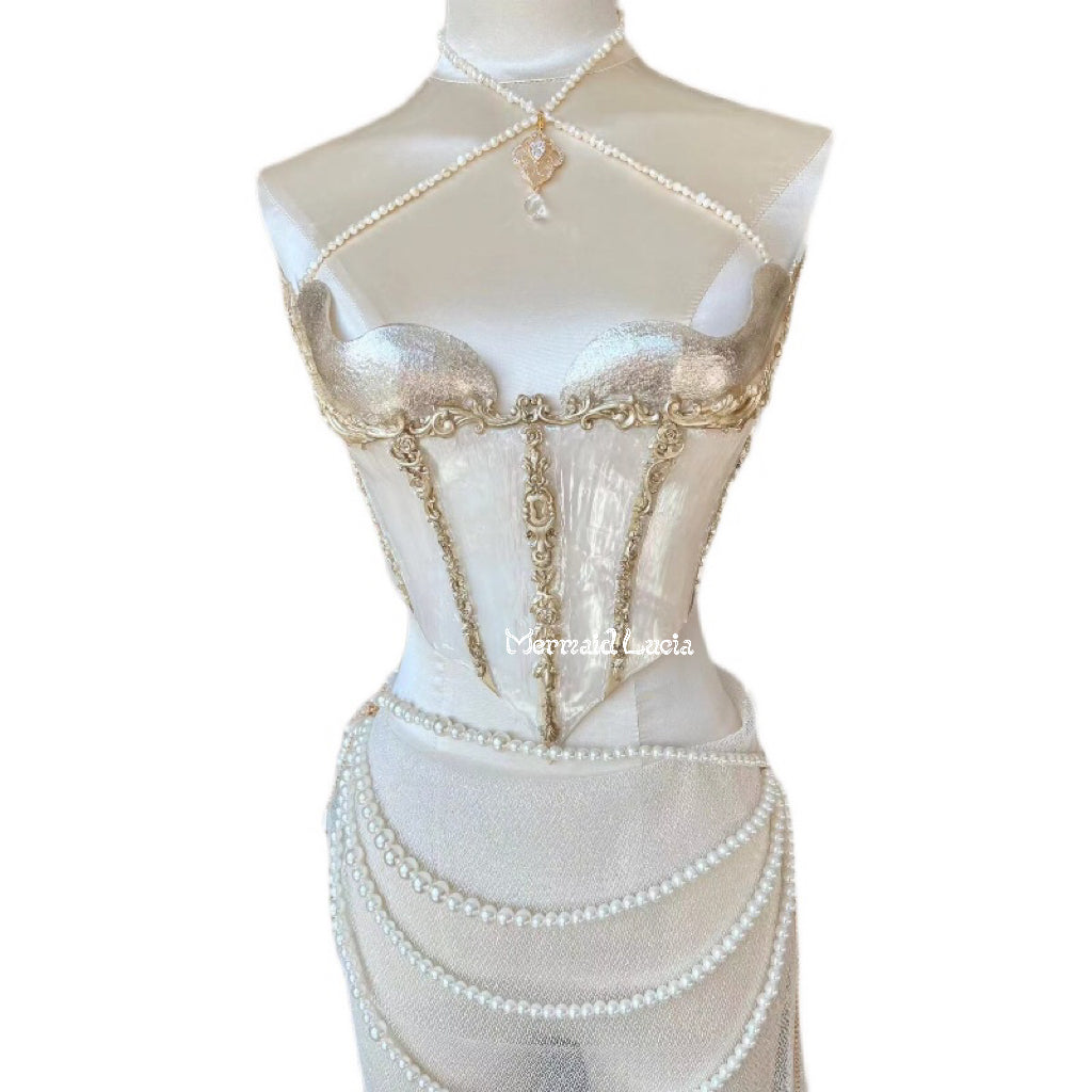 Baroque Pearl Luster Resin Mermaid Corset Bra Top Cosplay Costume Pate ...