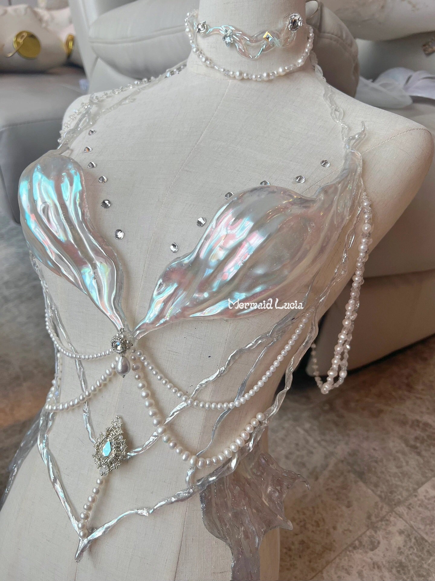 Luminous Seashell Siren Angel Resin Mermaid Corset Bra Top Cosplay Cos ...