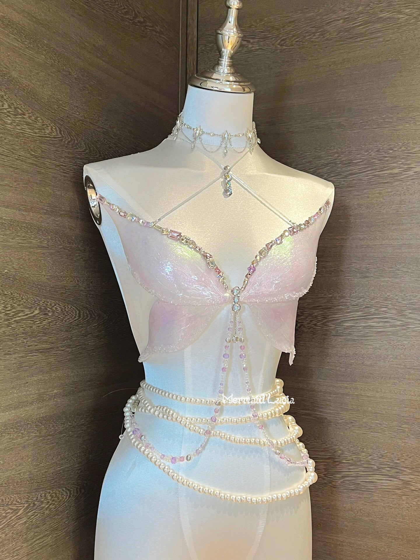 Sparkling Rhinestone Butterfly Resin Mermaid Corset Bra Top Cosplay Co ...