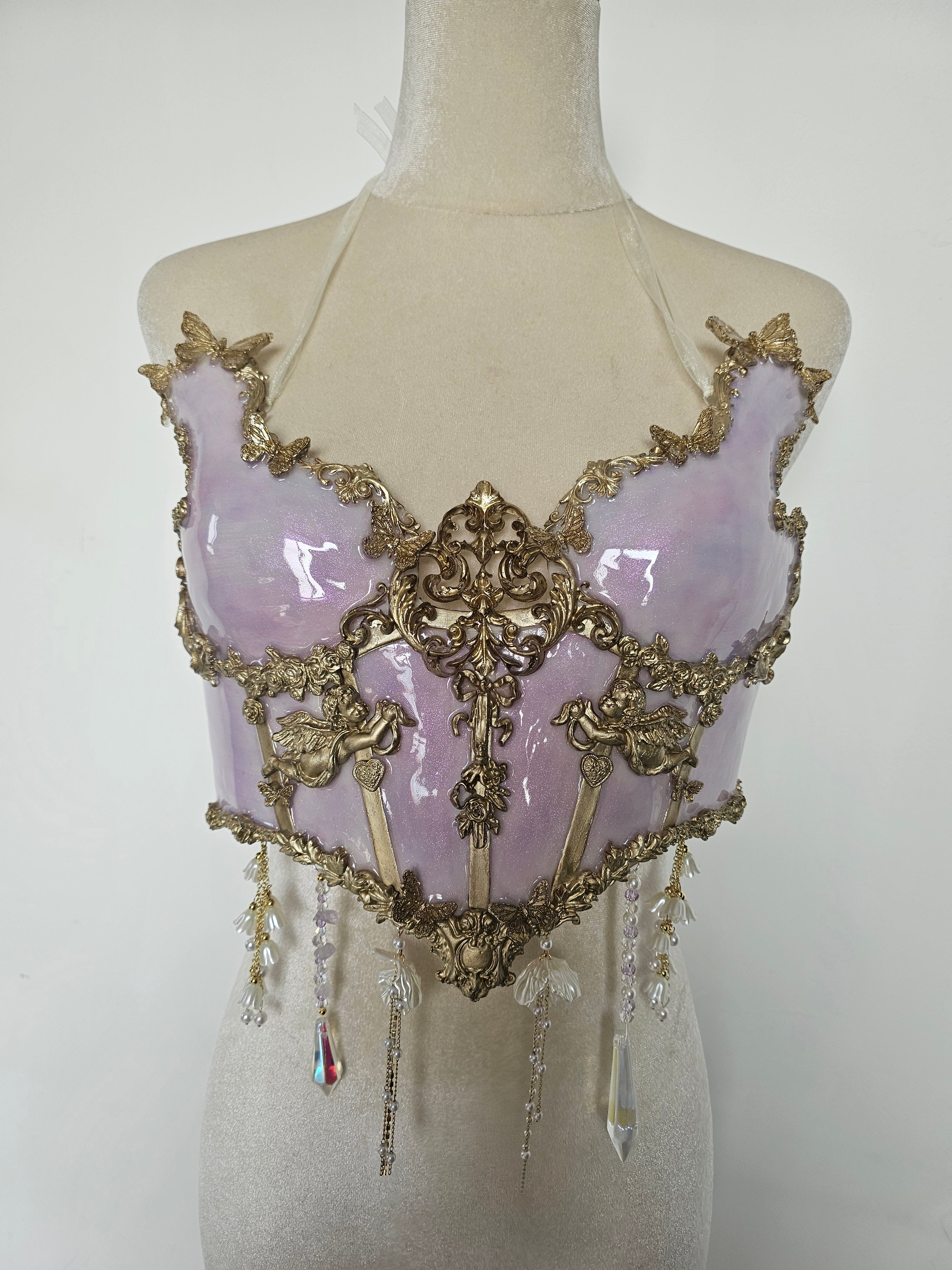 Light Purple Golden Edges Marble Resin Mermaid Corset Bra Top Cosplay ...