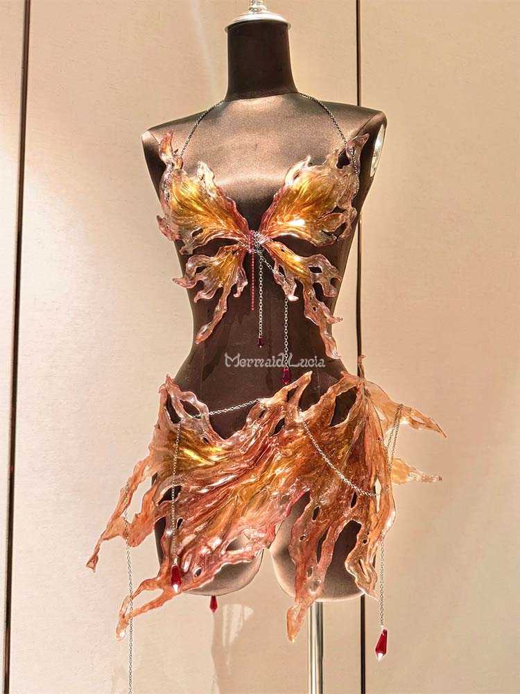 Nature's Flame-Amber Petals Resin Mermaid Corset Bra Top Cosplay Costu ...