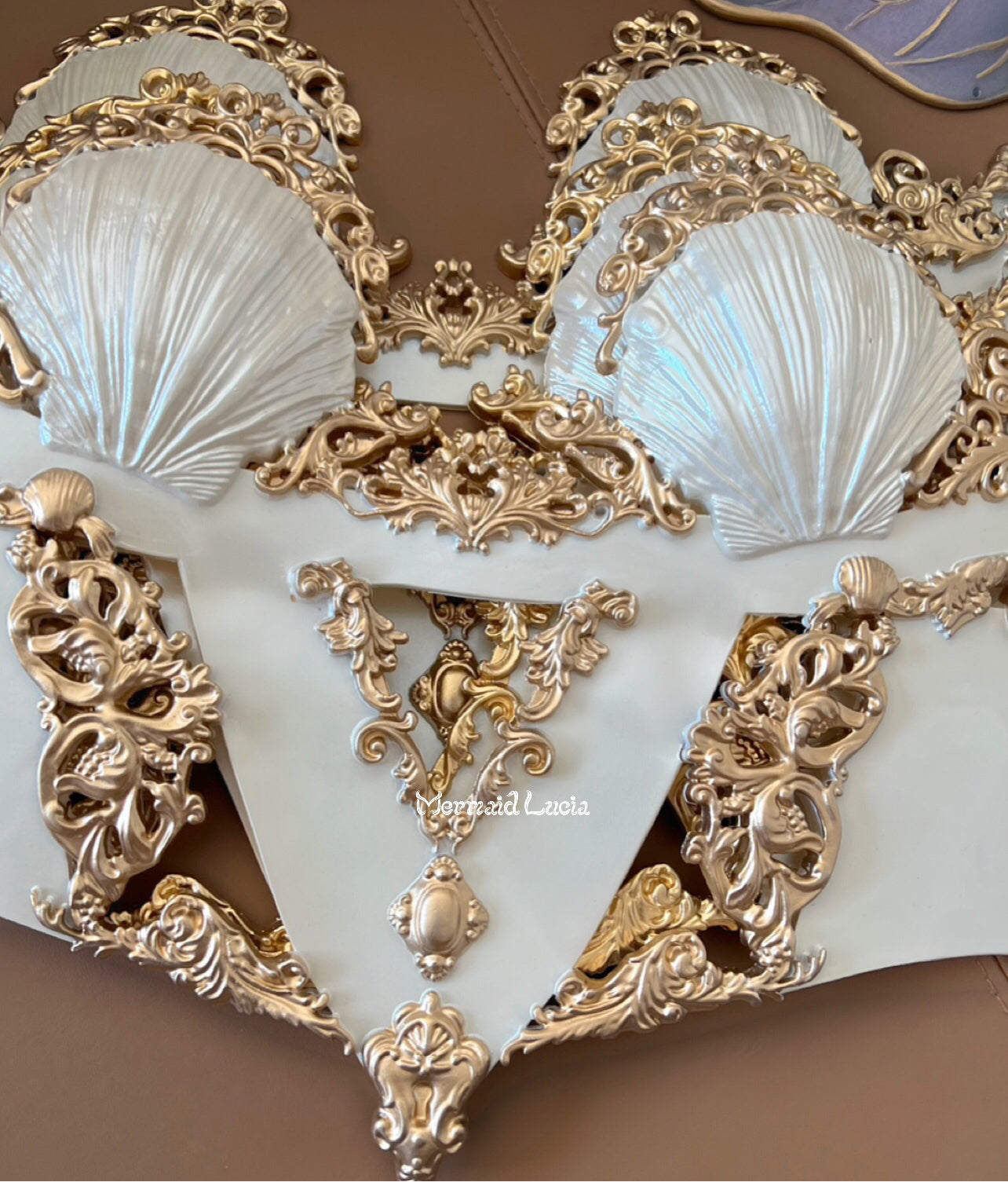 Vintage Palace Shell Resin Mermaid Corset Bra Top Cosplay Costume Pate ...