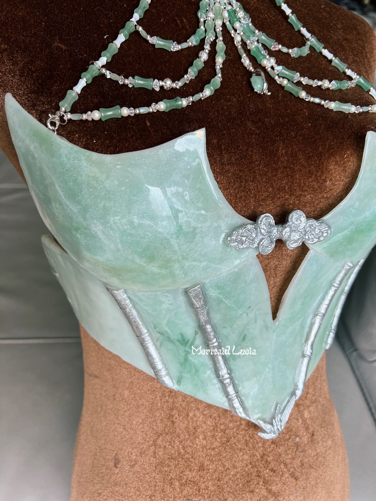 Jade Bone Bamboo Jadeite Stone Resin Mermaid Corset Bra Top Cosplay Co ...