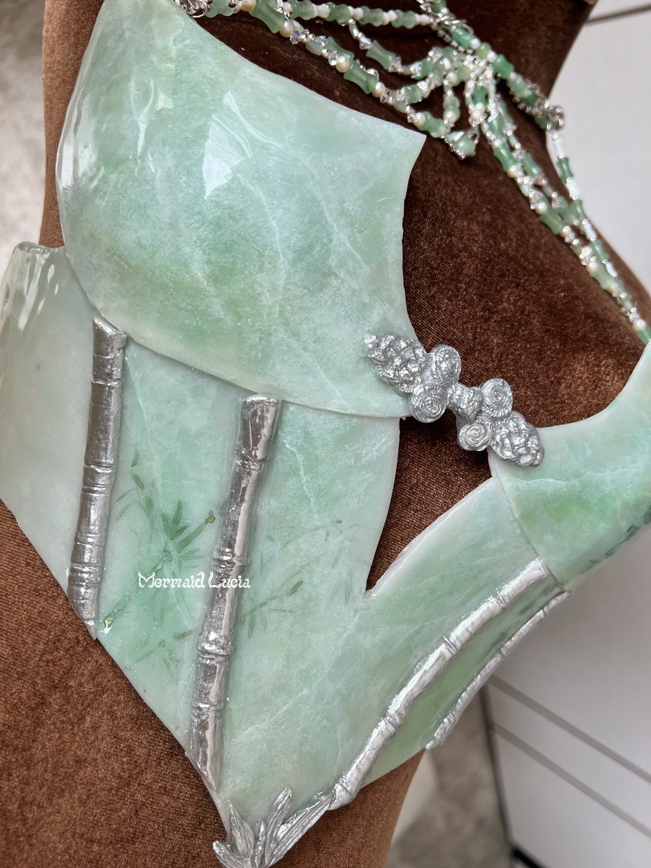 Jade Bone Bamboo Jadeite Stone Resin Mermaid Corset Bra Top Cosplay Co ...
