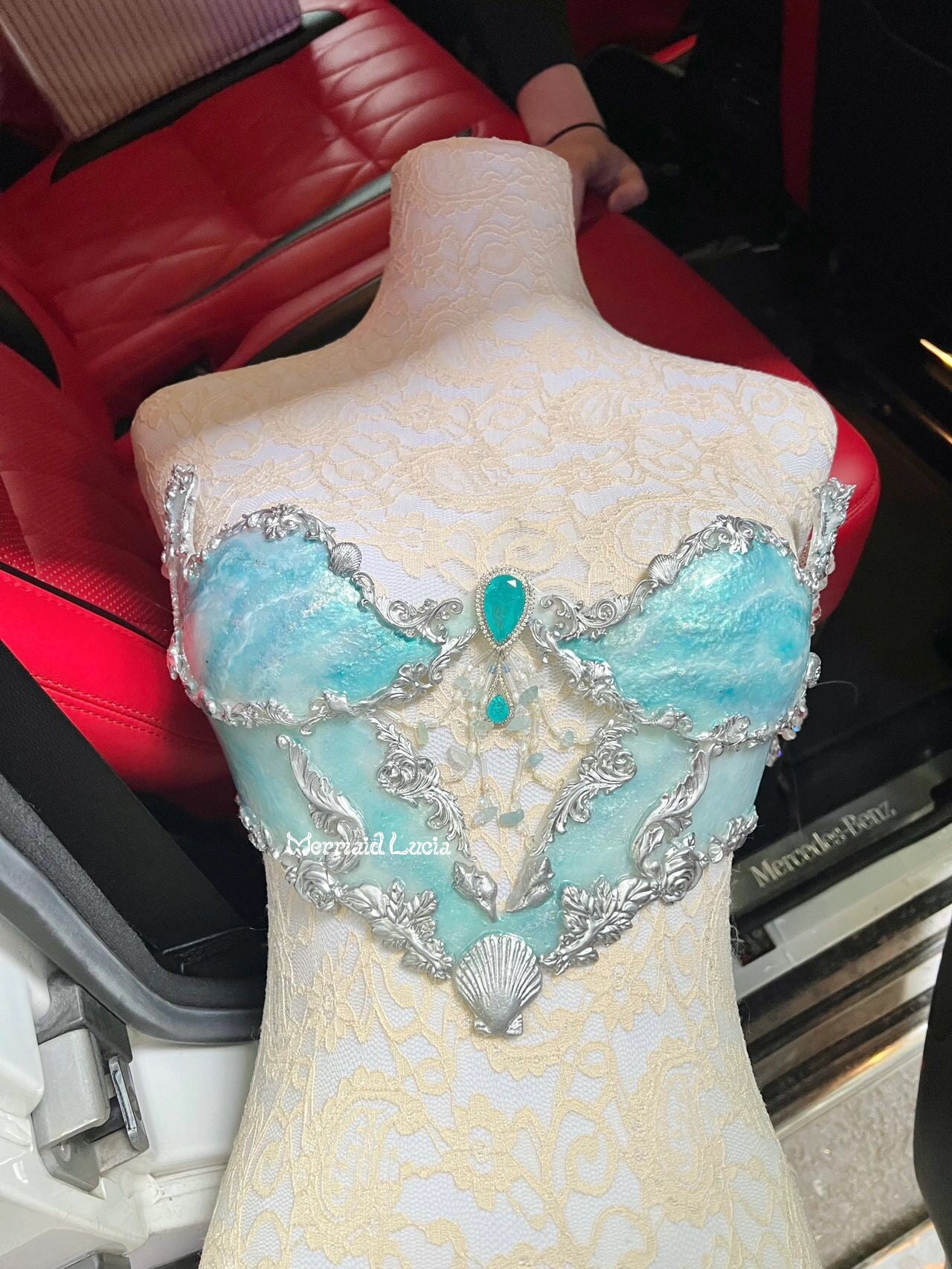 Topaz Gemstone Fishbone Bustier Resin Mermaid Corset Bra Top Cosplay C
