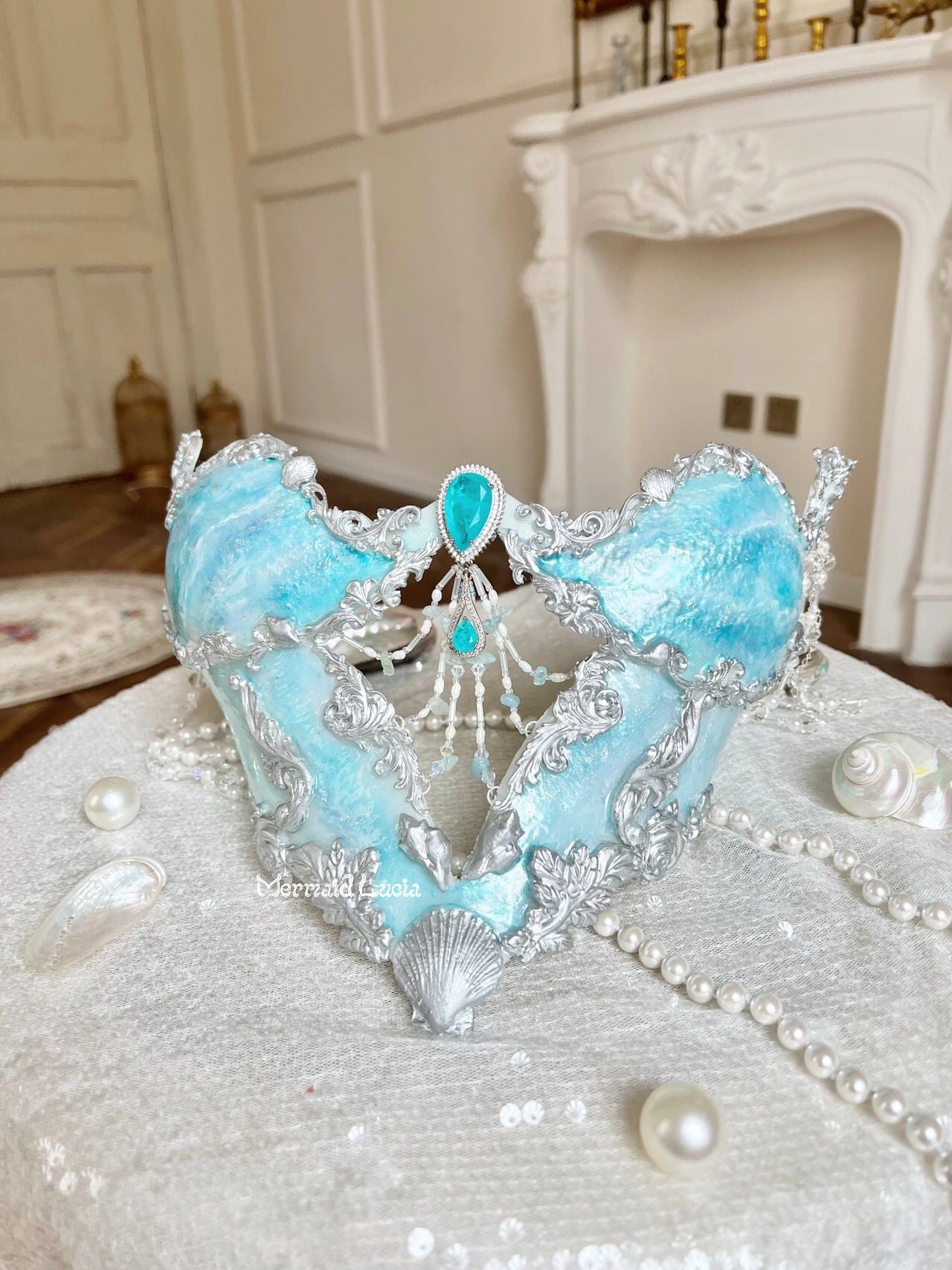Topaz Gemstone Fishbone Bustier Resin Mermaid Corset Bra Top Cosplay C