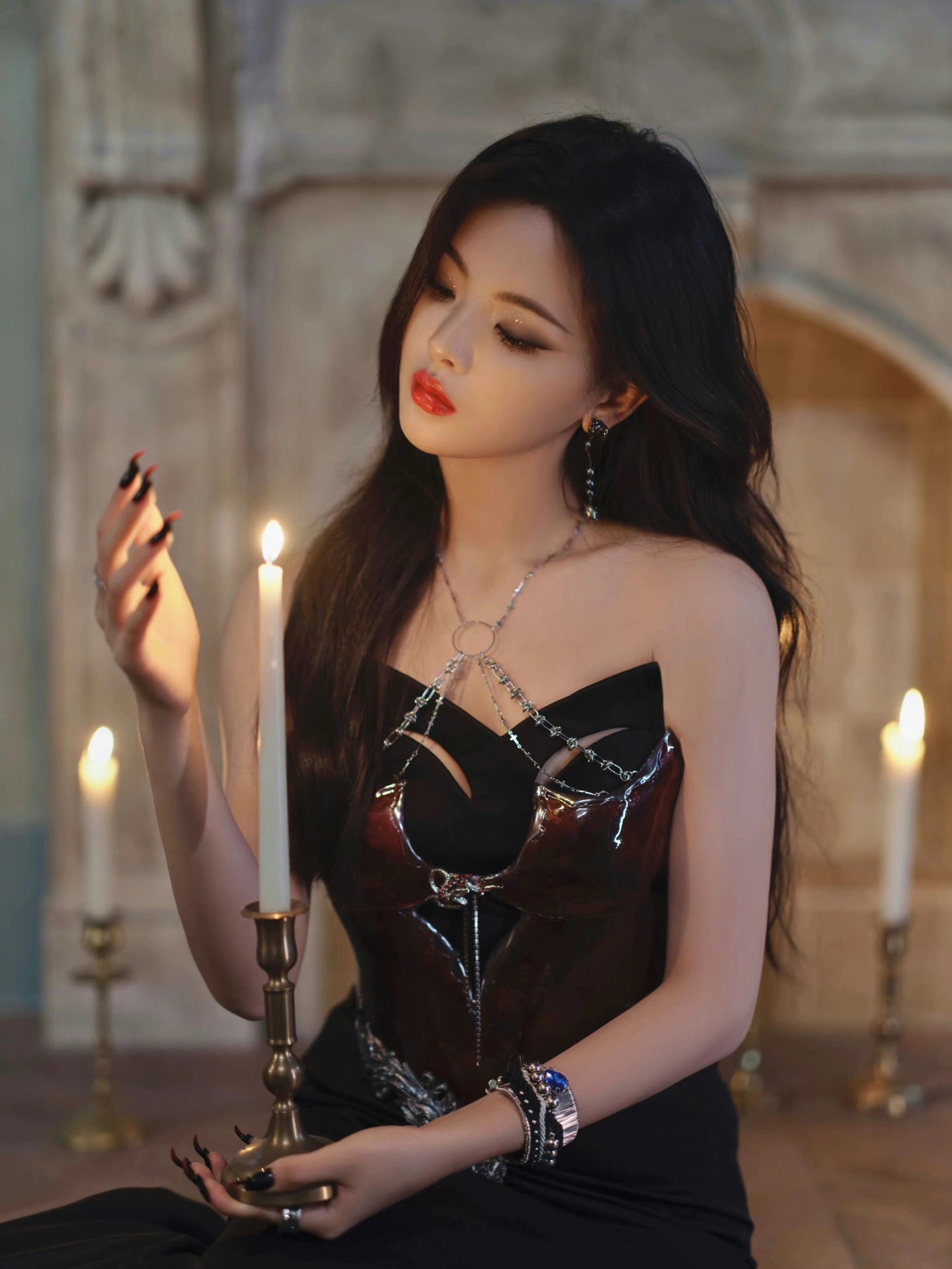 Blood Red Armour Resin Mermaid Corset Bra Top Cosplay Costume Patent-P ...