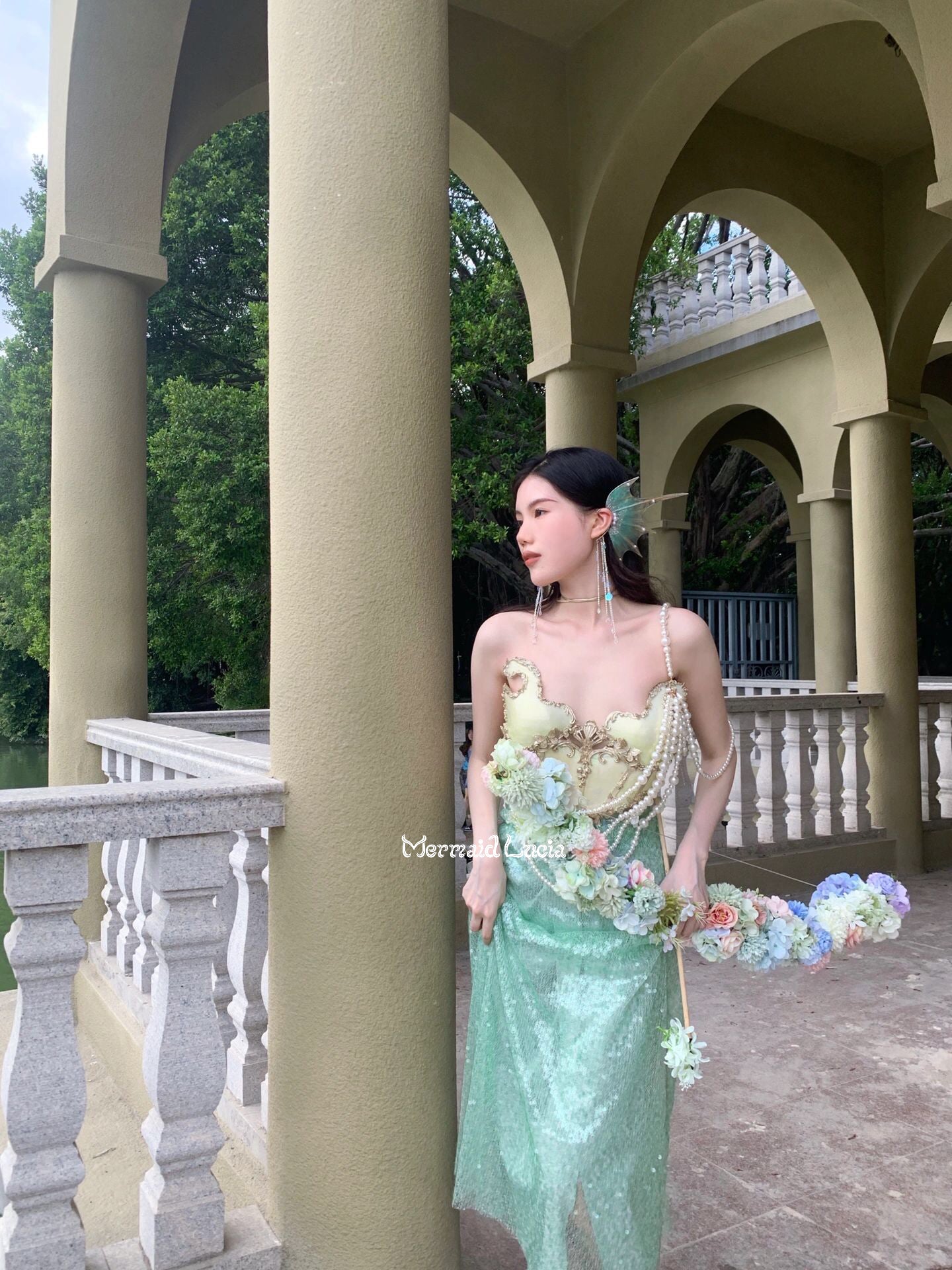 Light Green Butterfly Opal Bones Resin Mermaid Corset Bra Top Cosplay ...