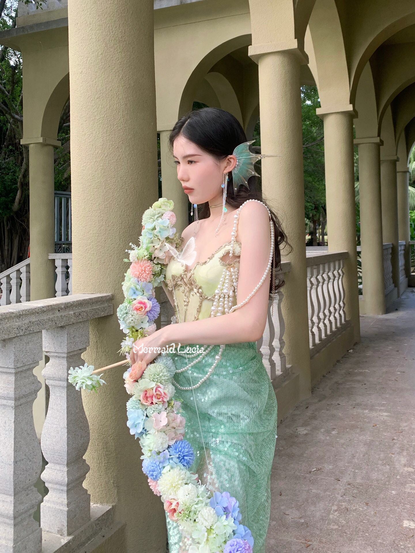 Light Green Butterfly Opal Bones Resin Mermaid Corset Bra Top Cosplay ...
