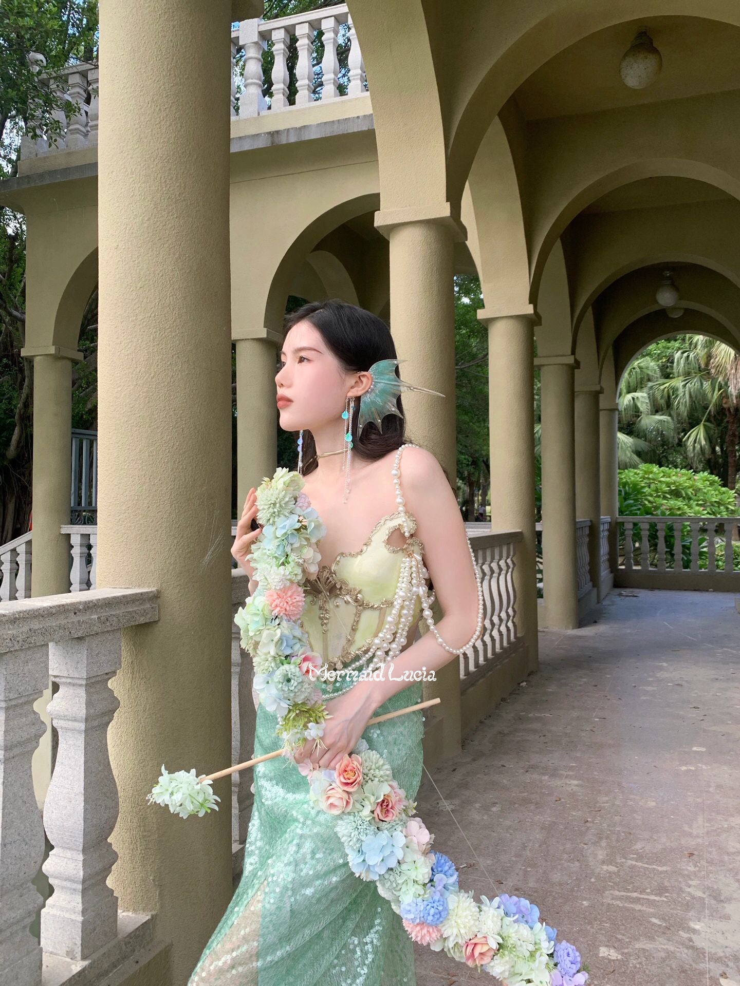 Light Green Butterfly Opal Bones Resin Mermaid Corset Bra Top Cosplay ...