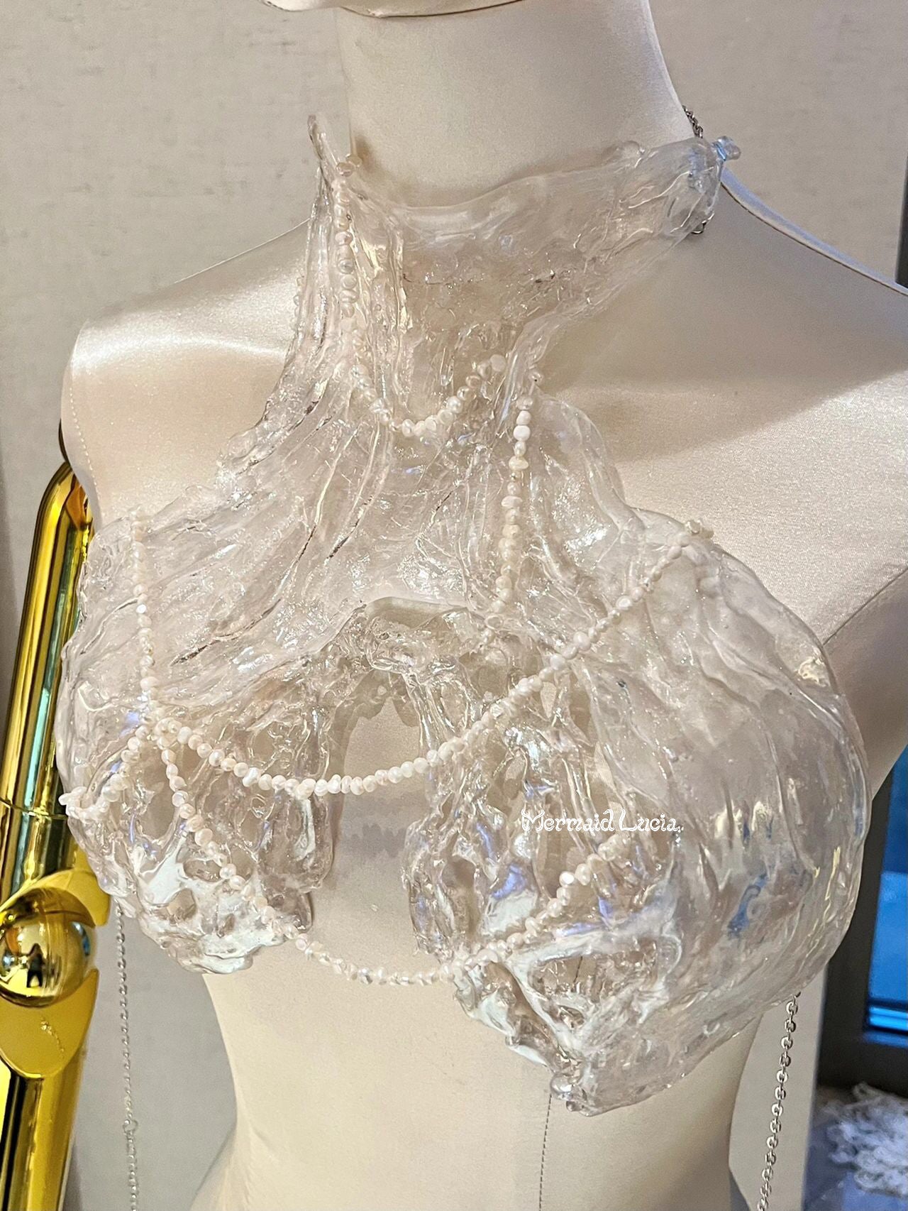 Flowing Spring Water Pearls Resin Mermaid Corset Bra Top Cosplay Costu