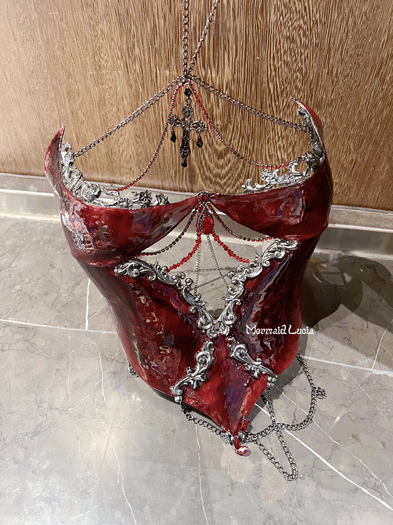 Red Rose Gothic Blood Resin Mermaid Corset Bra Top Cosplay Costume Pat ...